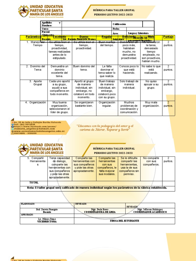 Rúbrica para Taller Grupal DPL | PDF | Cognición | Aprendizaje