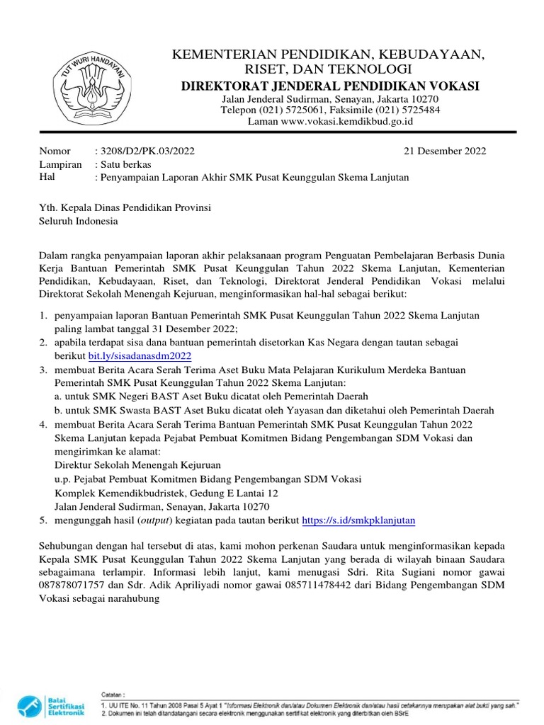 Surat Pemberitahuan Ke Dinas Perihal Laporan 100% | PDF