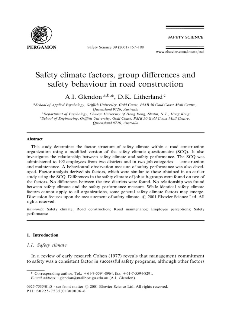Safety Climate Factors, Group Differences and Safety Behaviour in Road ...
