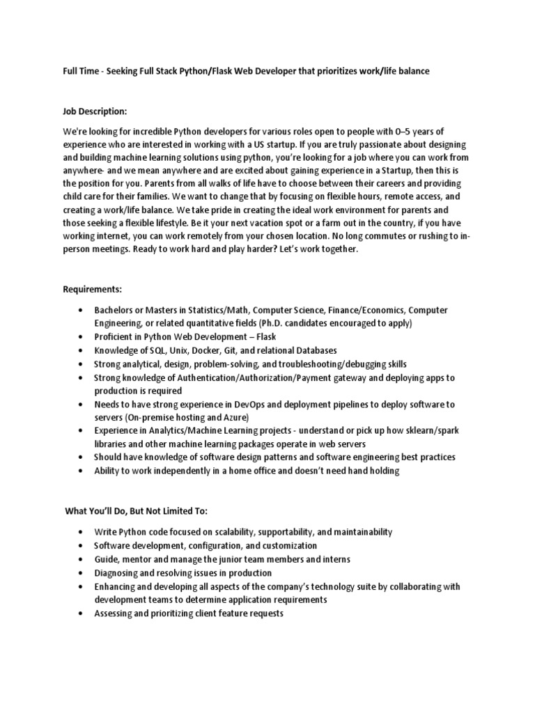 FT - Python Flask Developer | PDF | Software | Software Engineering