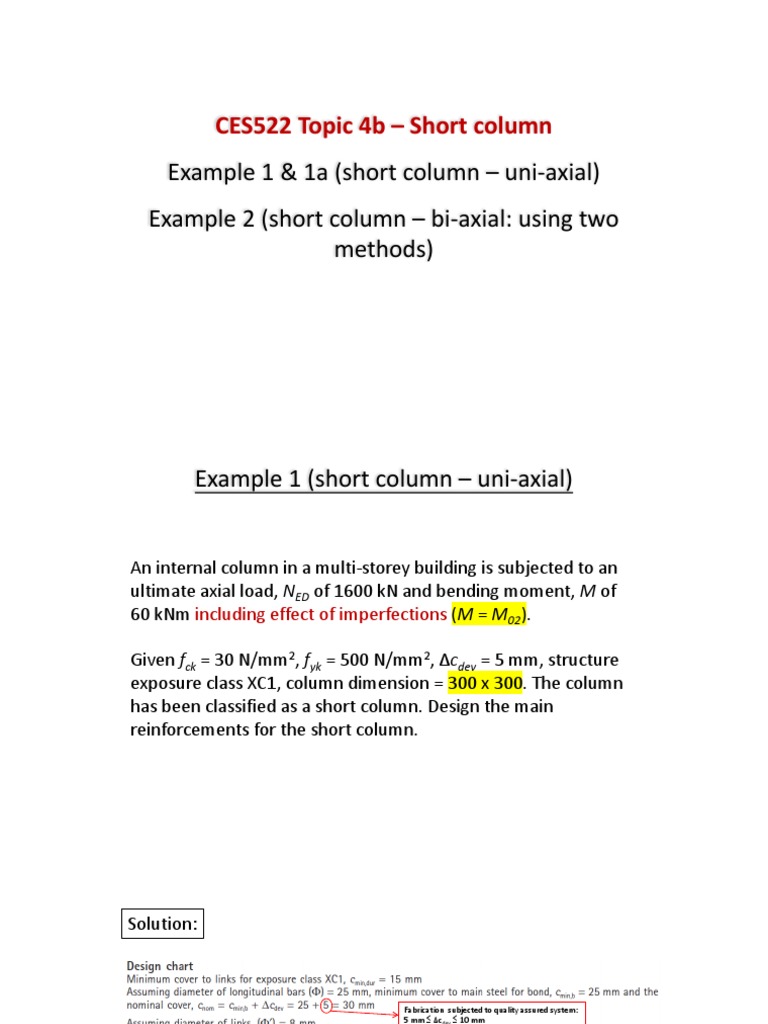 CES522 Topic 4b – Short Column Design Examples | PDF