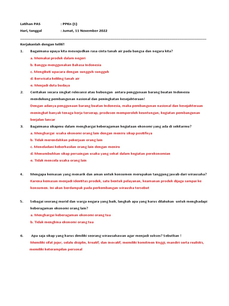 Latihan PAS PPKN Ke - 2 | PDF