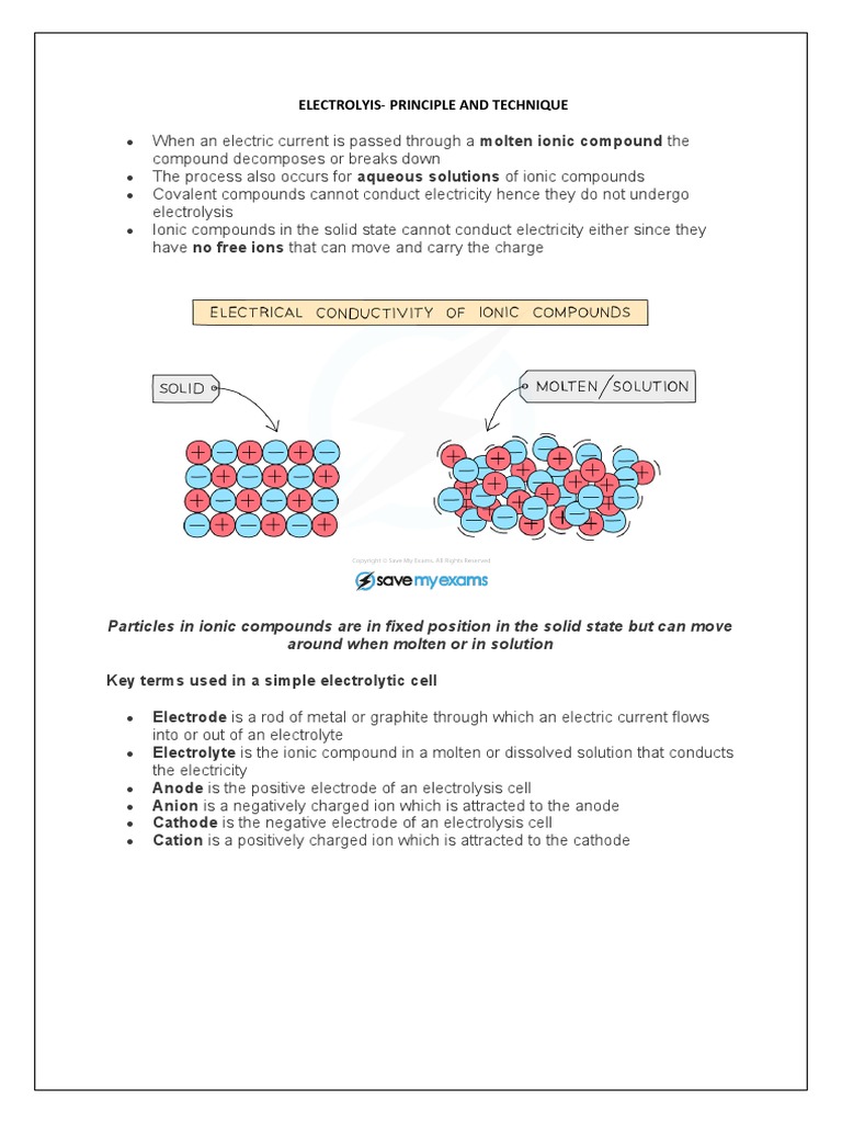 Electrolysis Notes Pdf Ion Anode