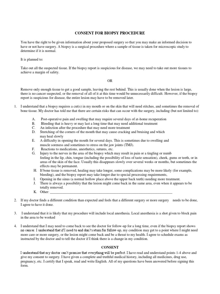 Consent For Biopsy Procedure | PDF | Surgery | Biopsy