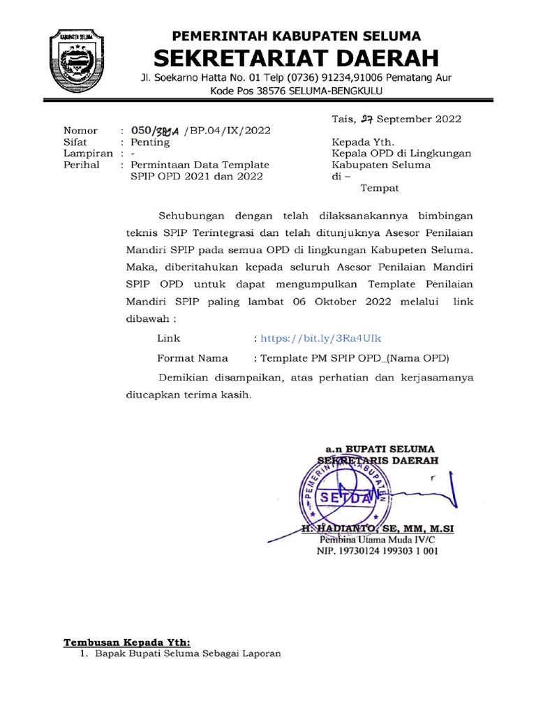 Surat Permintaan Template Spip Opd | PDF