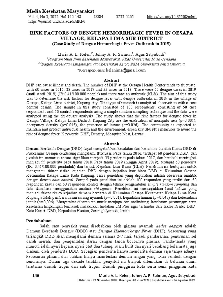 Media Kesehatan Masyarakat: (Case Study of Dengue Hemorrhagic Fever Outbreak in 2019) | PDF