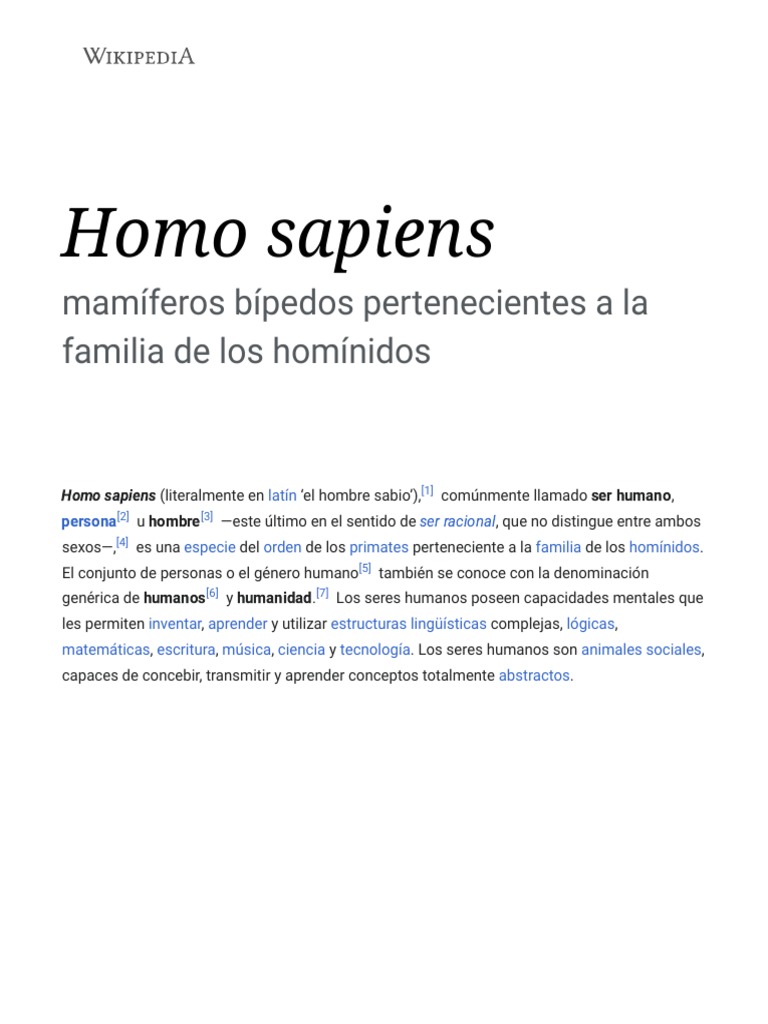 Homo Sapiens - Wikipedia, La Enciclopedia Libre | PDF | Homo | Taxa