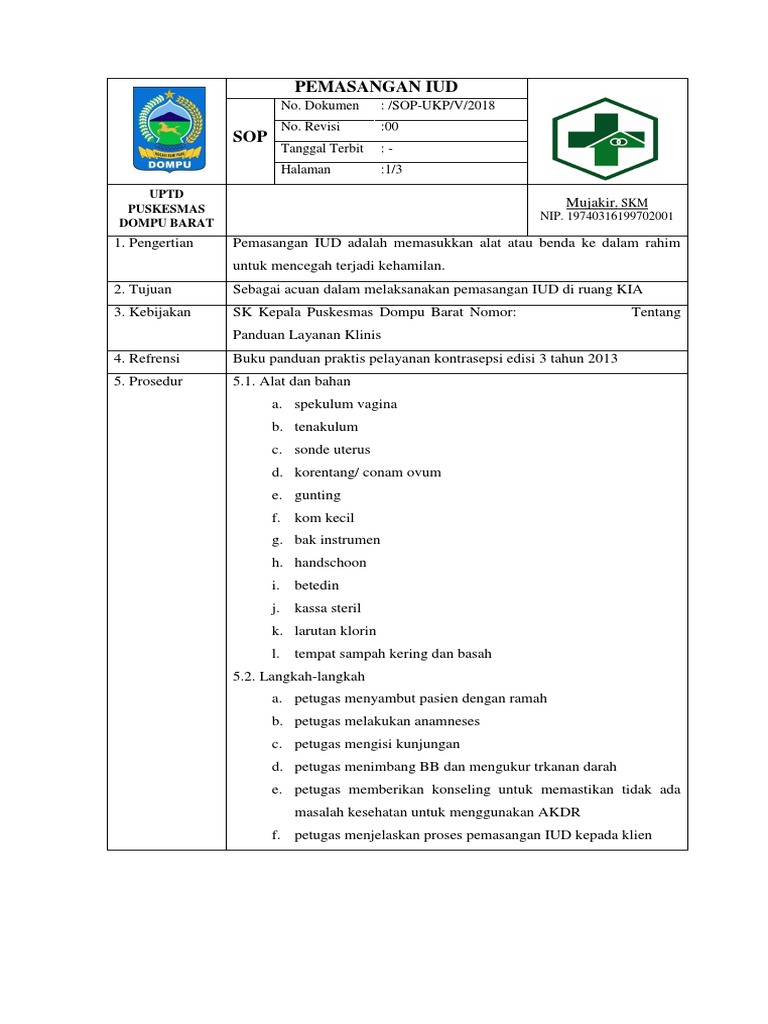 SOP Pemasangan IUD | PDF