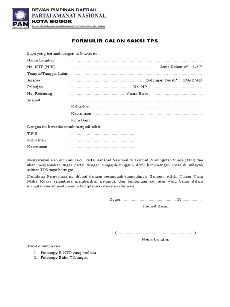 Form Calon Saksi TPS | PDF