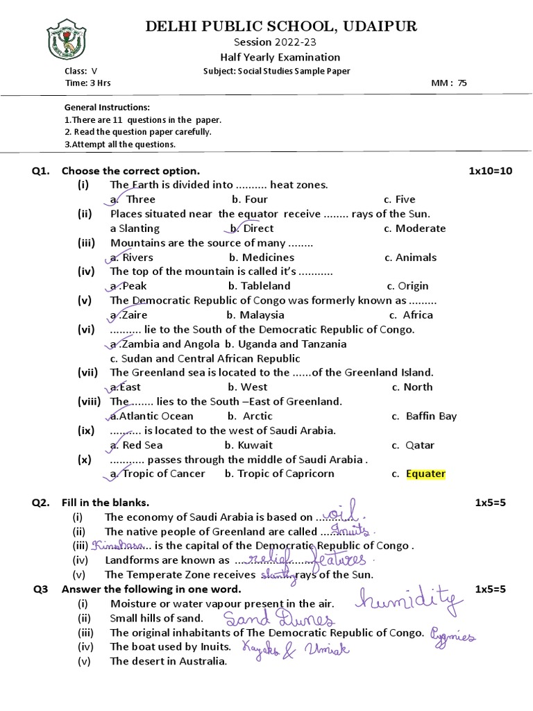 Done Class V SST Sample Paper | PDF | Desert | Earth Sciences