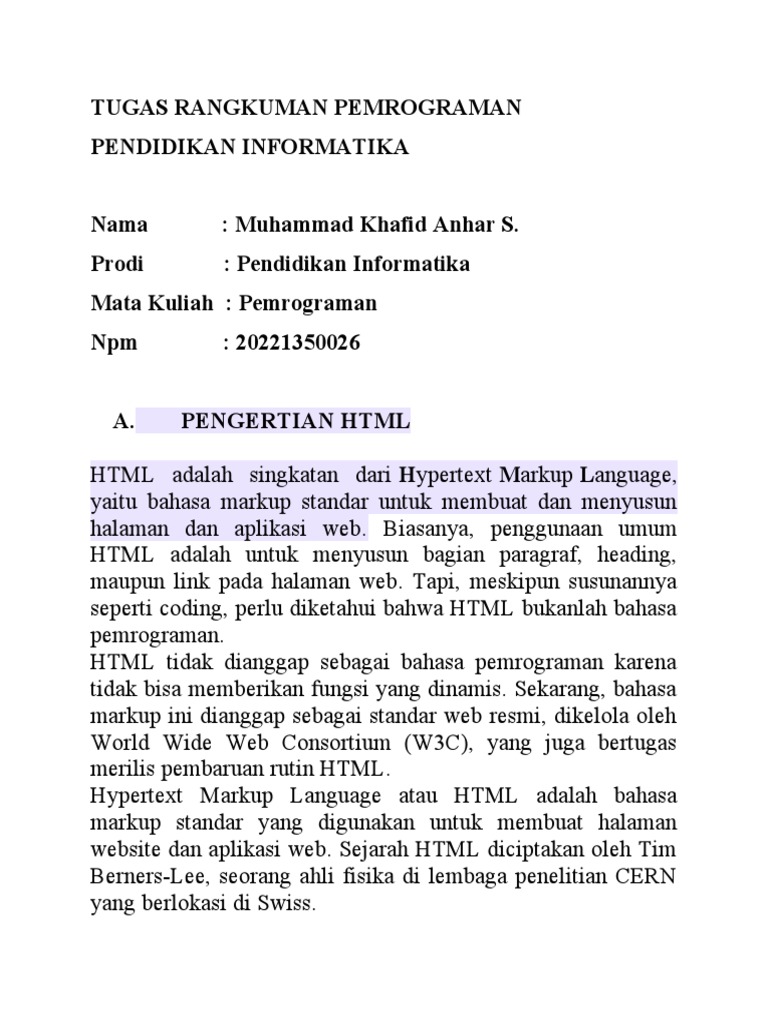 Tugas Rangkuman Pemrograman | PDF