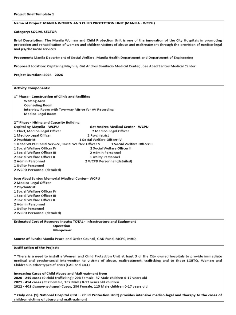 Manila Women and Child Protection Unit Project | PDF | Social ...