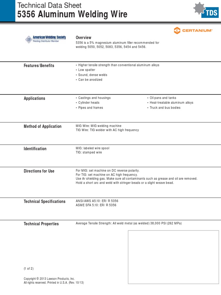 TDSWE 5356 Wire TS | PDF | Welding | Construction