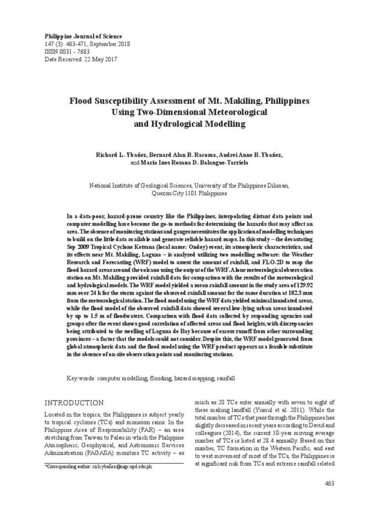 Flood Susceptibility Assessment of Mt. Makiling, Philippines Using Two-Dimensional ...