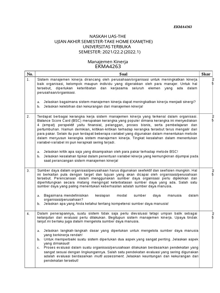 Uas The Manajemen Kinerja | PDF