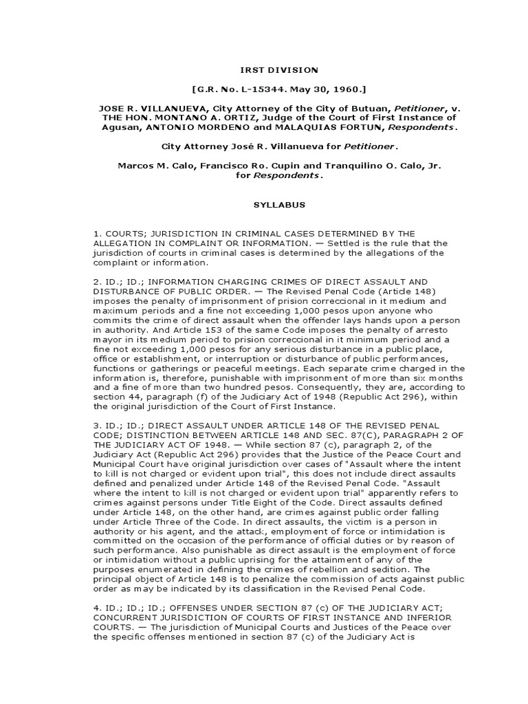 Court rules information charging direct assault and disturbance of ...