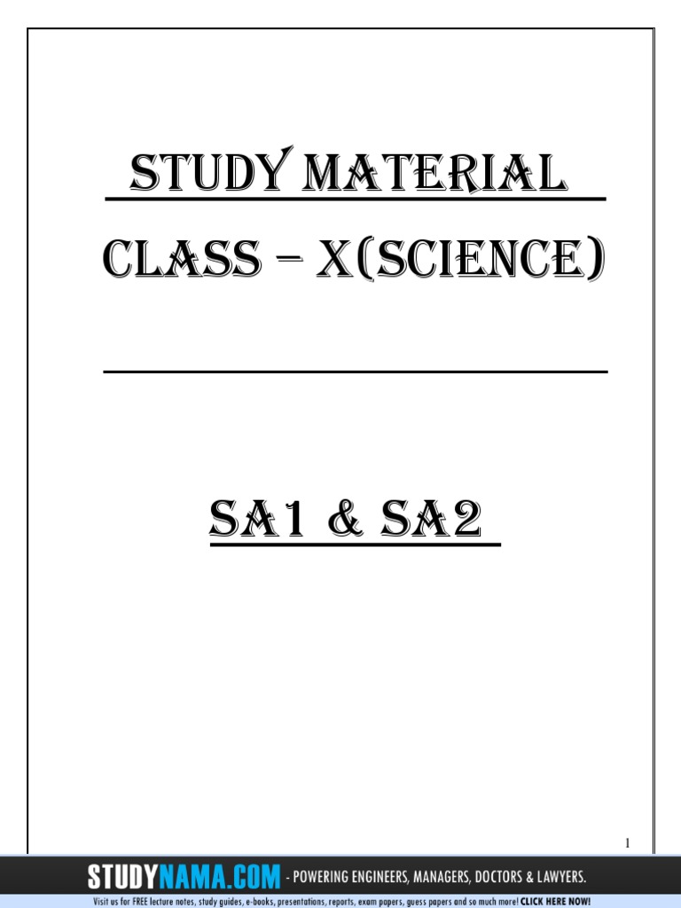 Class 10 Science Notes - Sa 1 & Sa 2 | PDF | Sodium Hydroxide | Chlorine