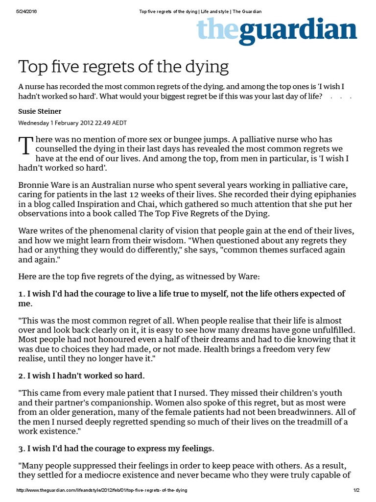 12 Top Five Regrets of The Dying | PDF