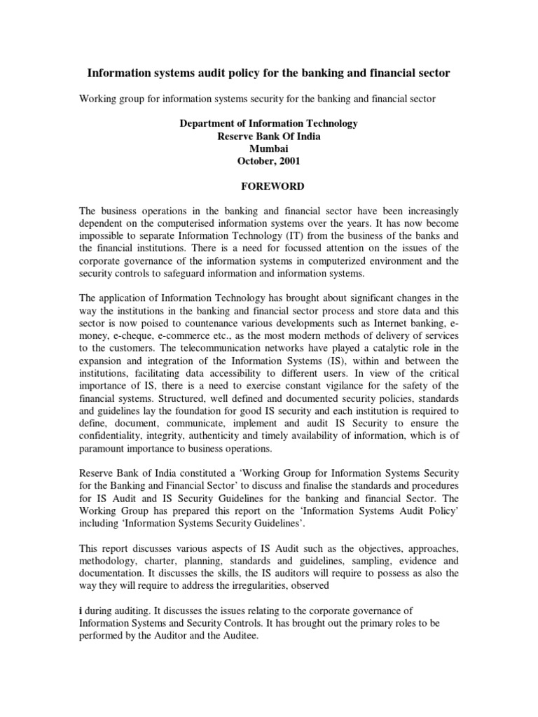 Information System Policy For Banks | PDF | Audit | Financial Audit
