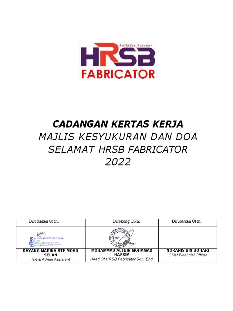 Cadangan Majlis Kesyukuran HRSB 2022 | PDF