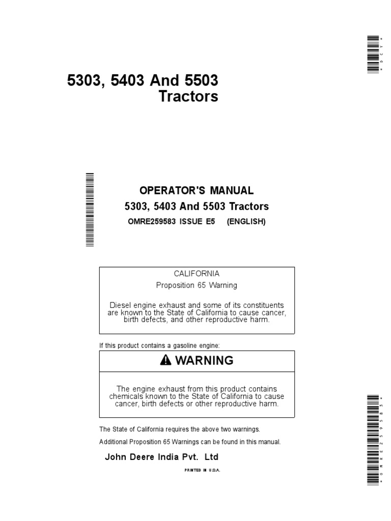 John Deere 5303 5403 and 5503 Tractors Europe OMRE259583 | PDF ...