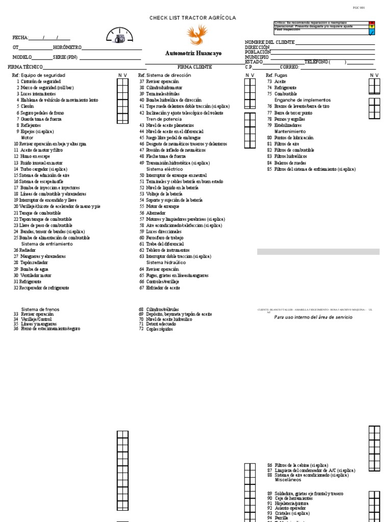 Checklist Tractor | Descargar gratis PDF | Inyección de combustible ...