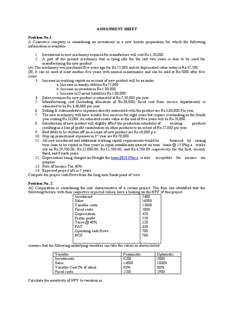 Assignment | PDF | Depreciation | Net Present Value