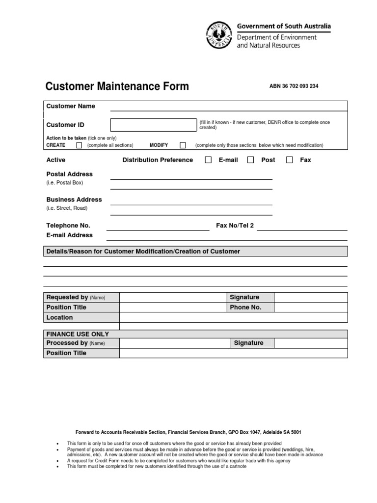 Customer Maintenance Form | PDF