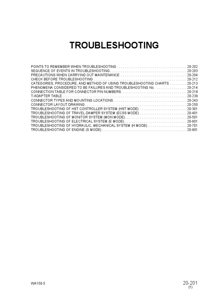 WA150-5 SEBM033805 Troubleshooting | PDF | Electrical Connector | Troubleshooting