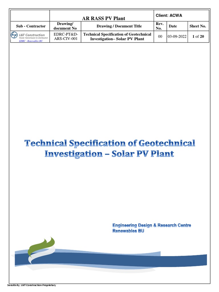 Technical Specification - Geotechnical Study - PV Plant - Rev-02 | PDF | Geotechnical ...