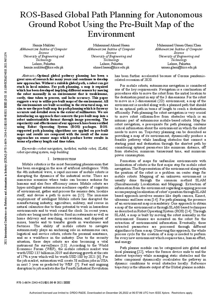 ROS-Based Global Path Planning For Autonomous Ground Robot Using The ...
