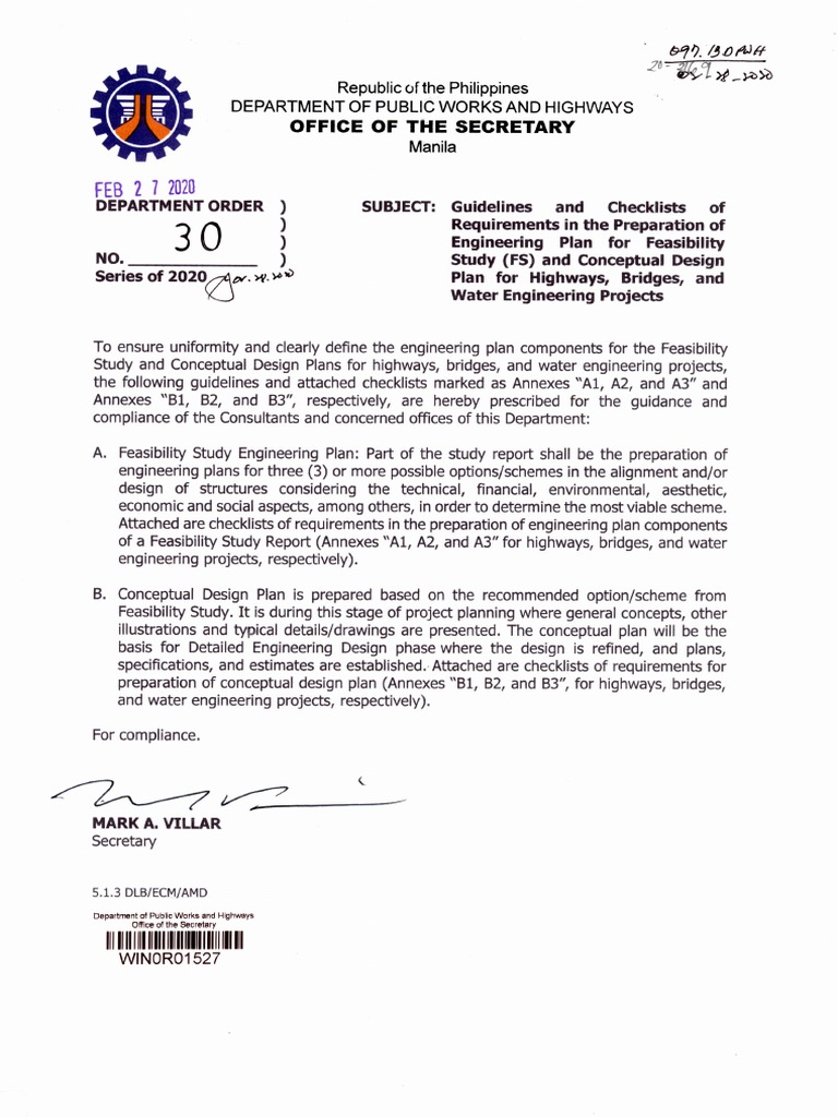 Checklist For FS Engineering Plan (Water Eng'g Projects & Highway ...