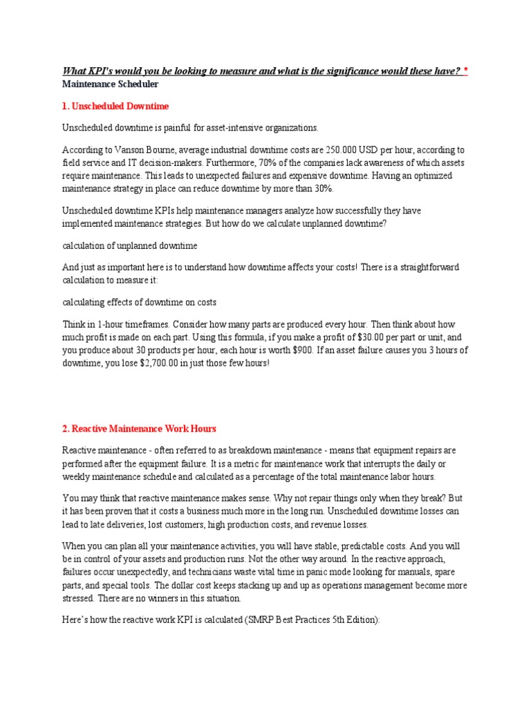 Key Performance Indicators for Measuring Maintenance Effectiveness and Identifying Areas for ...