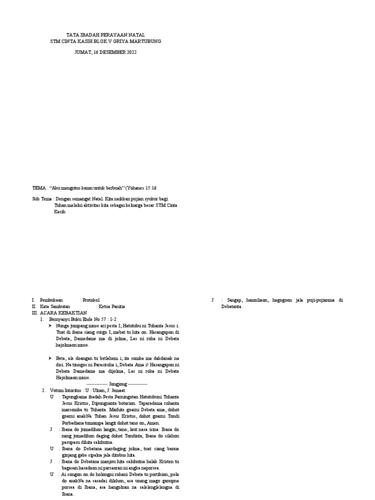 Tertib Acara Natal STM Cinta Kasih | PDF