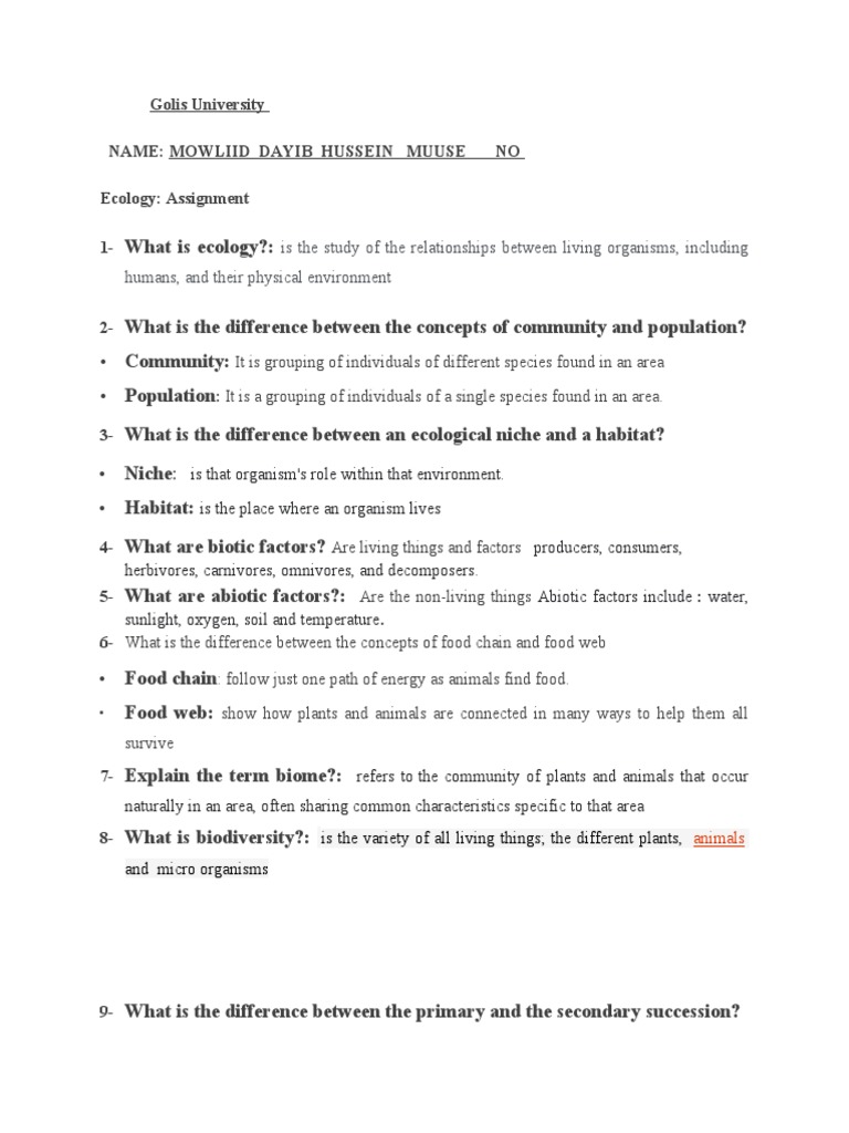 Ecology Assignment | PDF | Ecology | Ecological Niche
