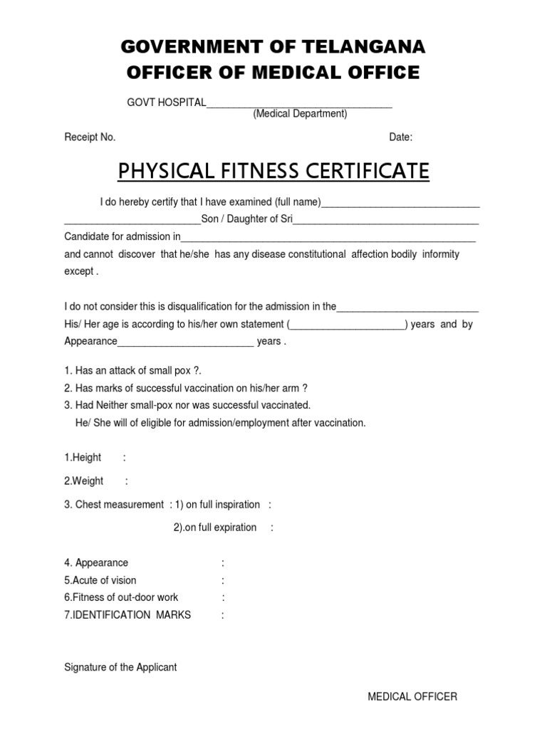 Physical Fitness Certificate | PDF