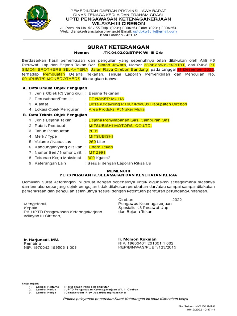 SUKET Bejana Tekan PT NAKER MULIA (PT SIMON BROTHERS SEJAHTERA) | PDF