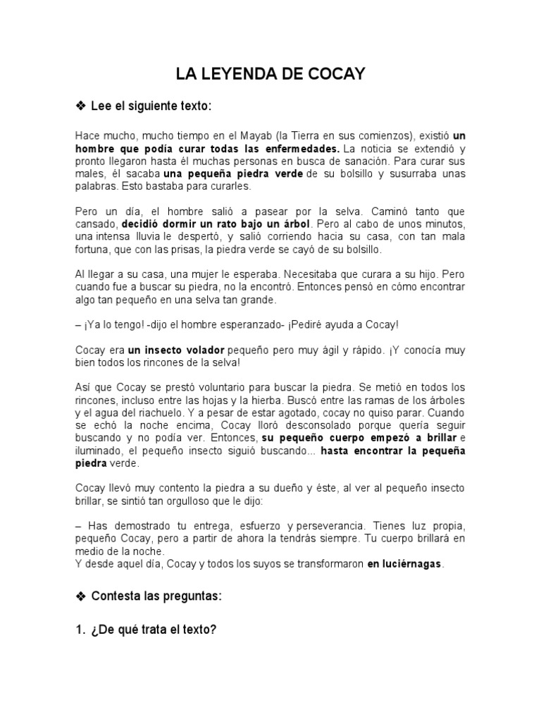 La Leyenda de Cocay | PDF | Libros para adolescentes