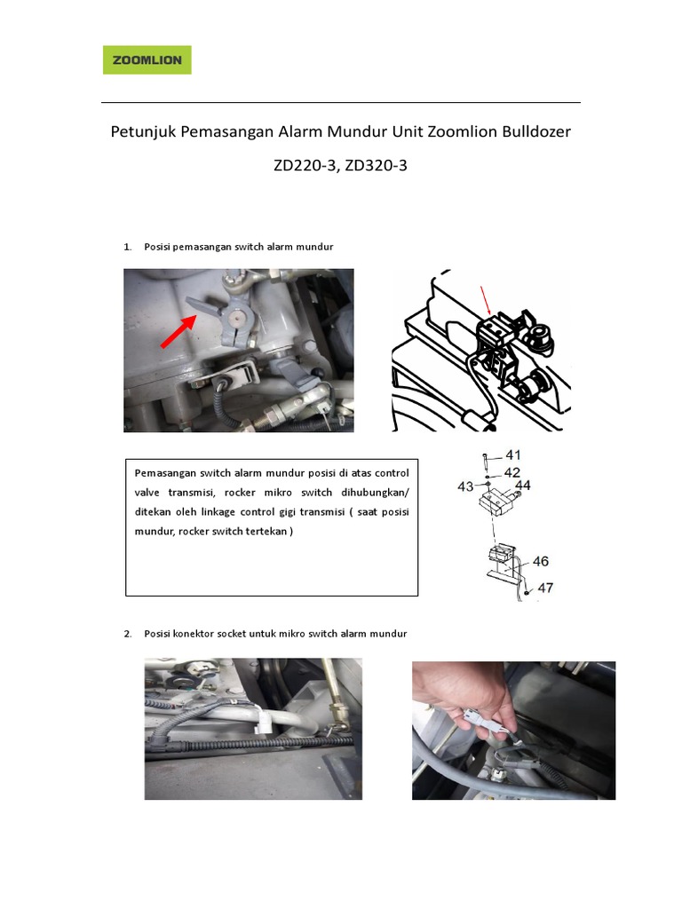 Panduan Instalasi Alarm Mundur untuk Bulldozer Zoomlion ZD220-3 dan ZD320-3 | PDF