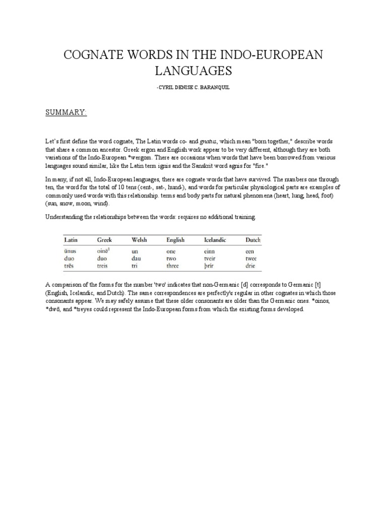 Cognate Words in Indo-European Languages | PDF | Foreign Language ...