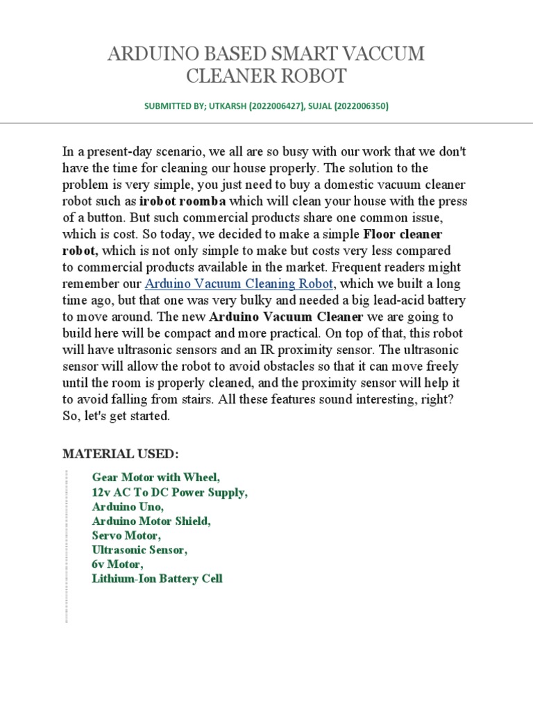 Arduino Based Smart Vaccum Cleaner Robot 222 Download Free Pdf Vacuum Cleaner Machines