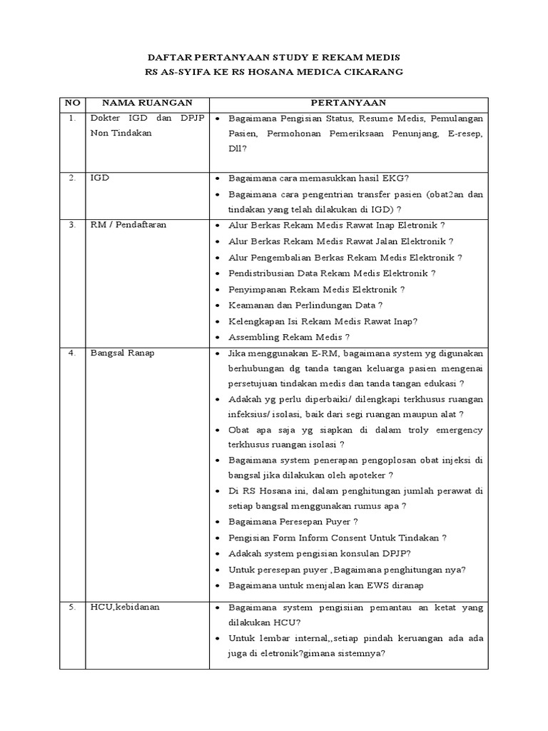 Daftar Pertanyaan Study e Rekam Medis | PDF | Pengembangan Diri