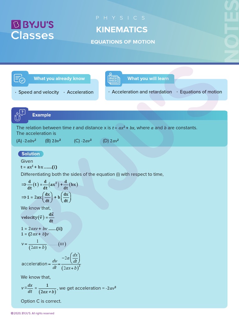 Equations of Motion | PDF | Acceleration | Velocity