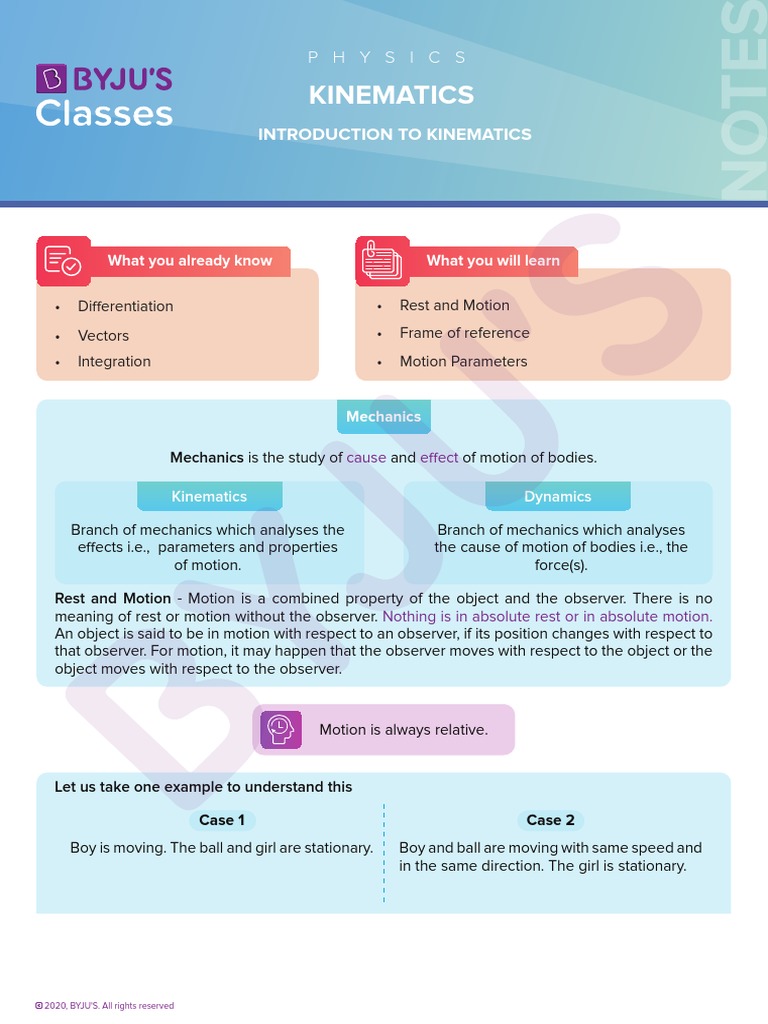 Introduction To Kinematics | PDF | Velocity | Acceleration