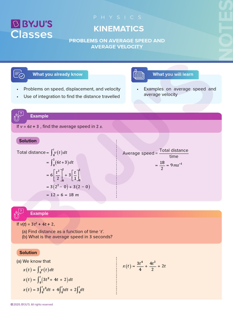Problems On Average Speed and Average Velocity | PDF | Speed | Velocity