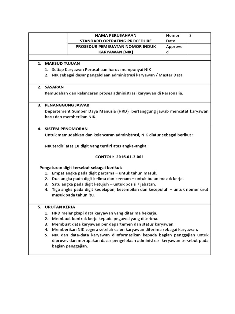 SOP Recruitment - Pembuatan Nomor Induk Karyawan | PDF