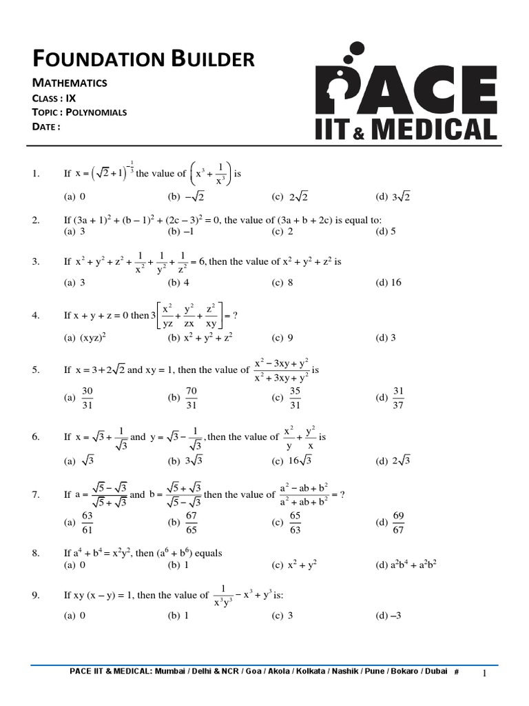 Ix Maths Polynomials Niraj Sir Final | PDF | Zero Of A Function | Mathematics