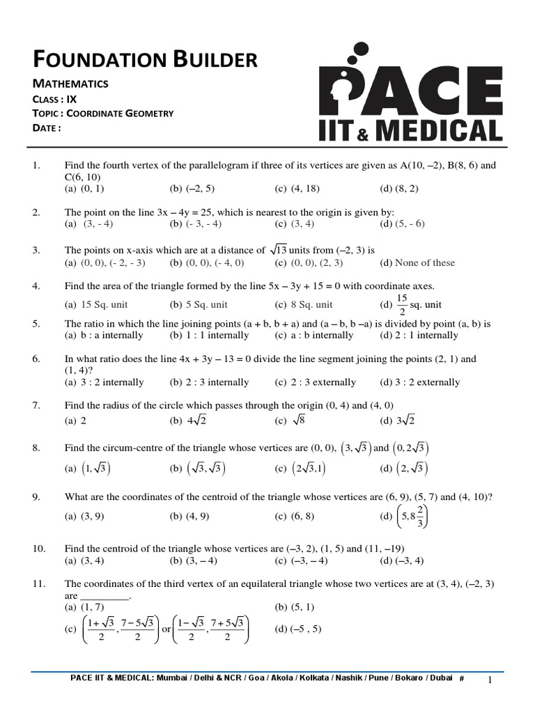 Coordinate Geometry Practice Questions | PDF | Triangle | Area
