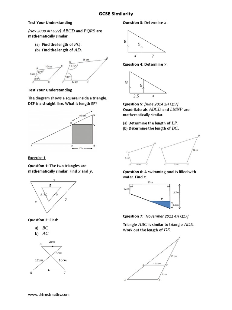 GCSE SimilarityWorksheet | PDF | Volume | Area