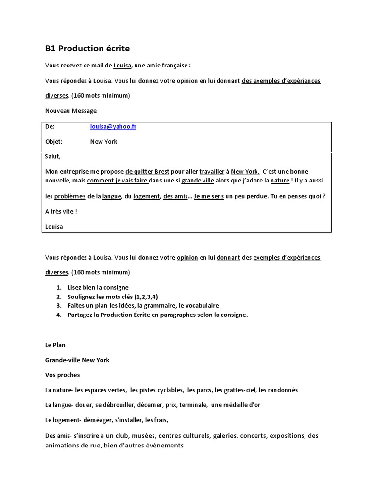 B1 Production Écrite Exemple 1 | PDF | Linguistique